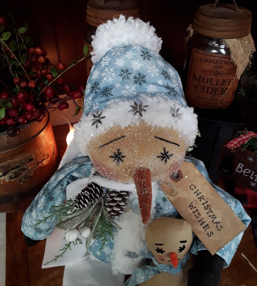 Primitive Christmas Snowman doll, farmhouse snowman, winter Snowman ...