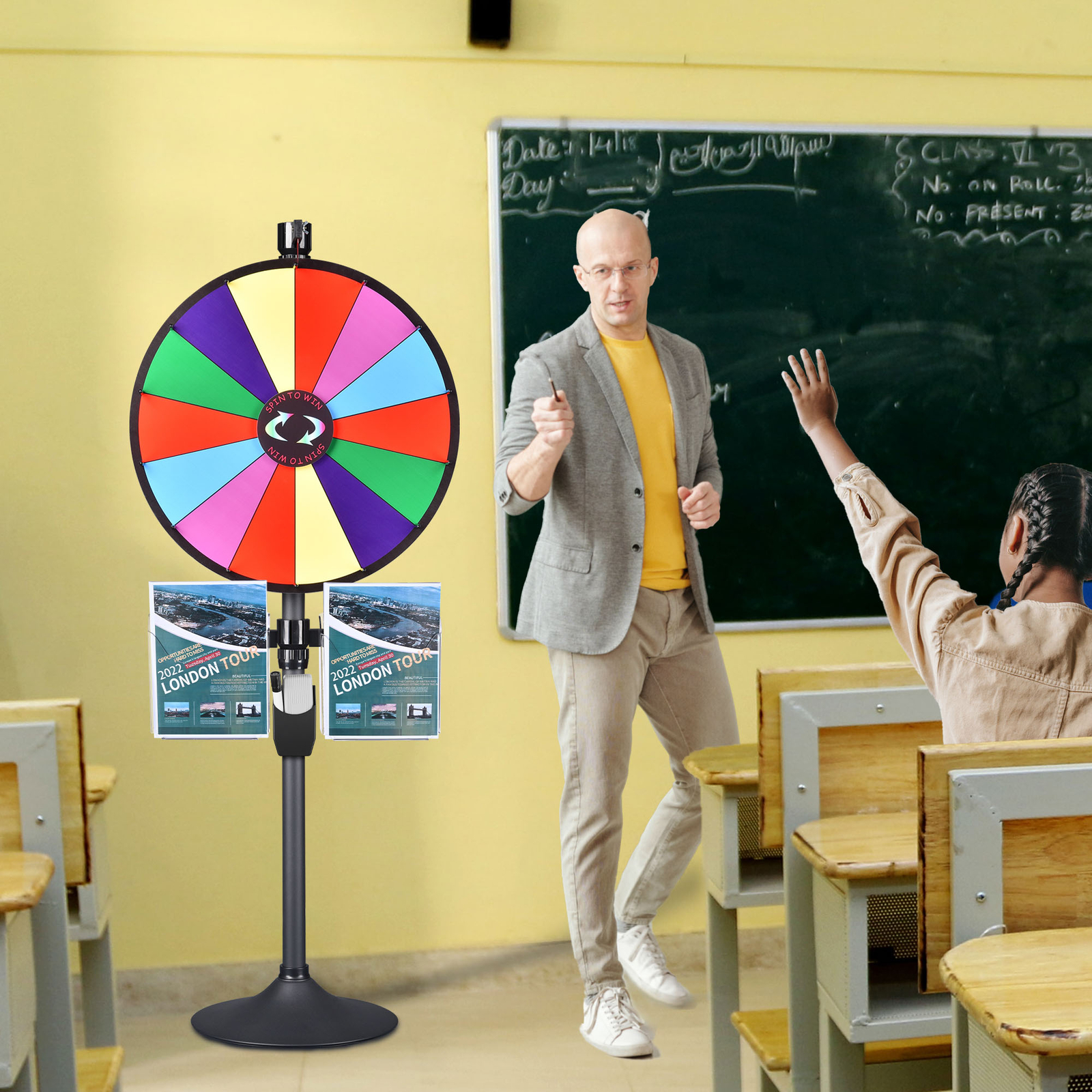 WinSpin 24" Dual Use 14 Slots Prize Wheel 41x25" Prize Drop Game Board ...