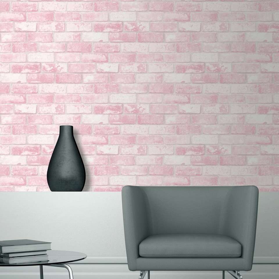 Debona Shimmering Glitter Brick Realistic Wall Wallpaper - Pink 9806 ...