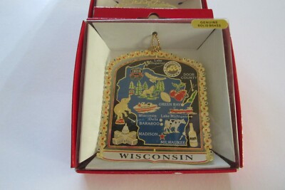 Wisconsin State Brass Ornament with Colors | eBay