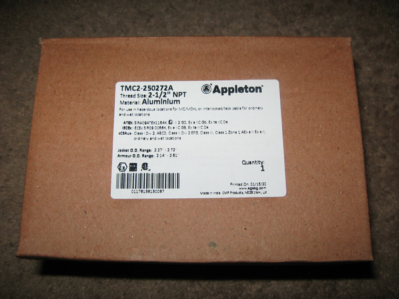 2 Lot CMP Appleton Aluminum Cable Gland Connectors 2.5" NPT # TMC2 ...