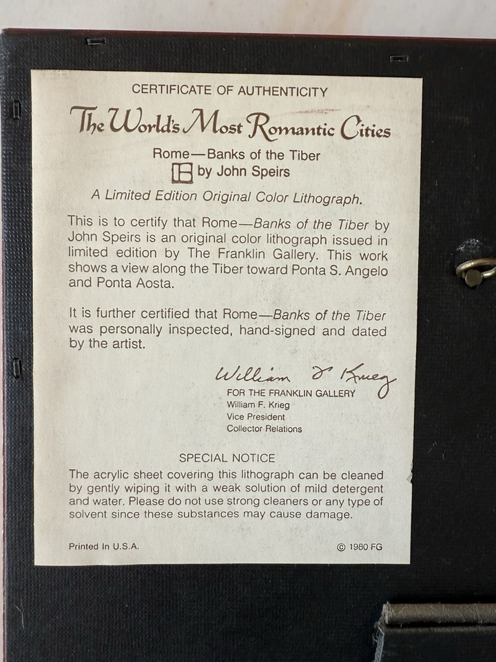 Vintage Original Color Lithograph Hand Signed John Speirs Rome 1980 | eBay