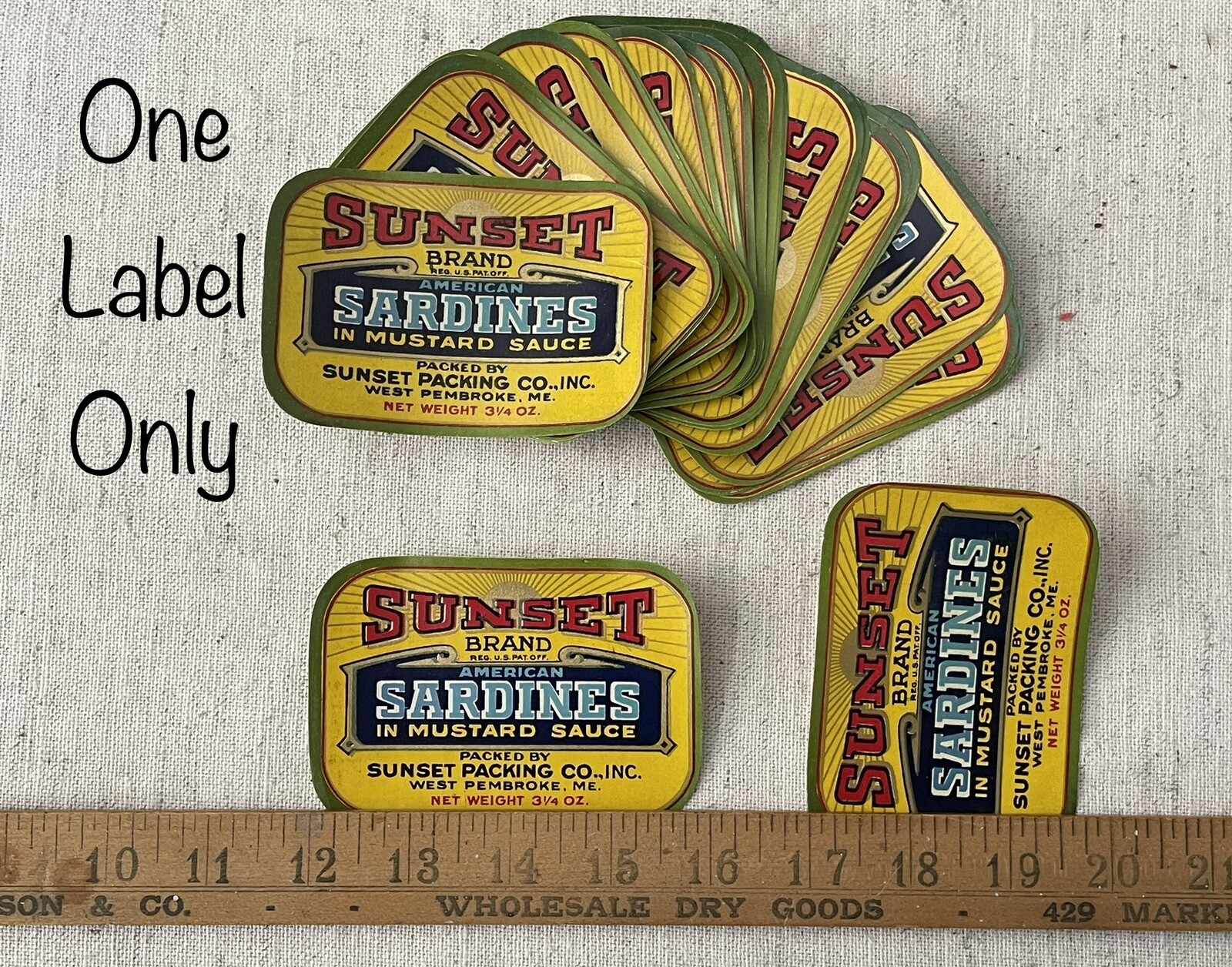 1 Vintage Sunset Sardine Can Paper Label New Old Stock Advertising 1940 ...