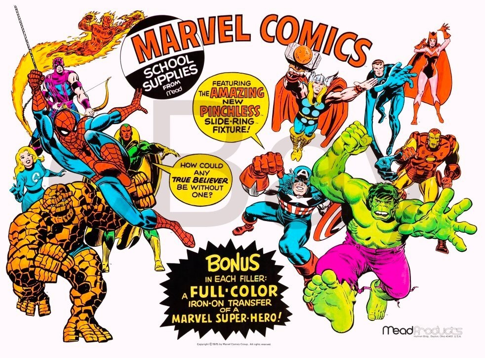 Marvel 1975 20 x 27 Marvel / Mead RP Promo Poster School Supplies ...