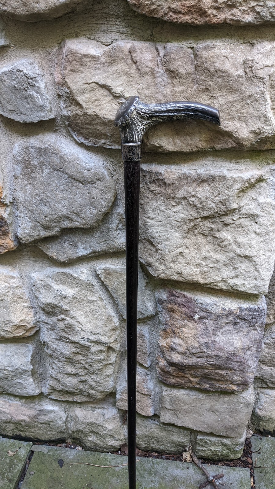 Antique Cane Handle: Metal. Faux Horn pattern/shape. … - Gem