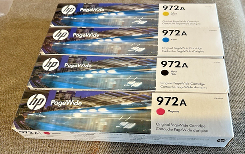 GENUINE SET 4 HP 972A INK MAGENTA YELLOW CYAN BLACK SEALED | eBay