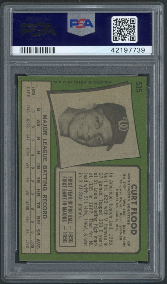 1971 Topps Curt Flood Washington Senators #535 PSA 6 EX-MT | eBay