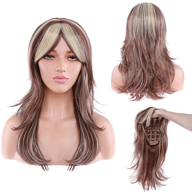 Long Blonde Hair Wigs with Bangs for Women Synthetic Natural Straight ...