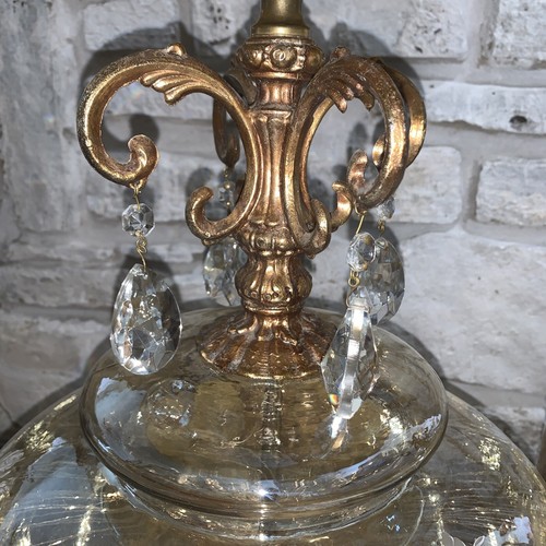 Huge Pair Set Vintage Falkenstein glass lamps w/Painted roses 3-way NO ...