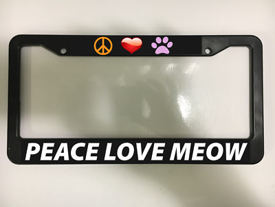 PEACE LOVE MEOW KITTEN CAT PET PAW HEART FELINE Black License Plate ...