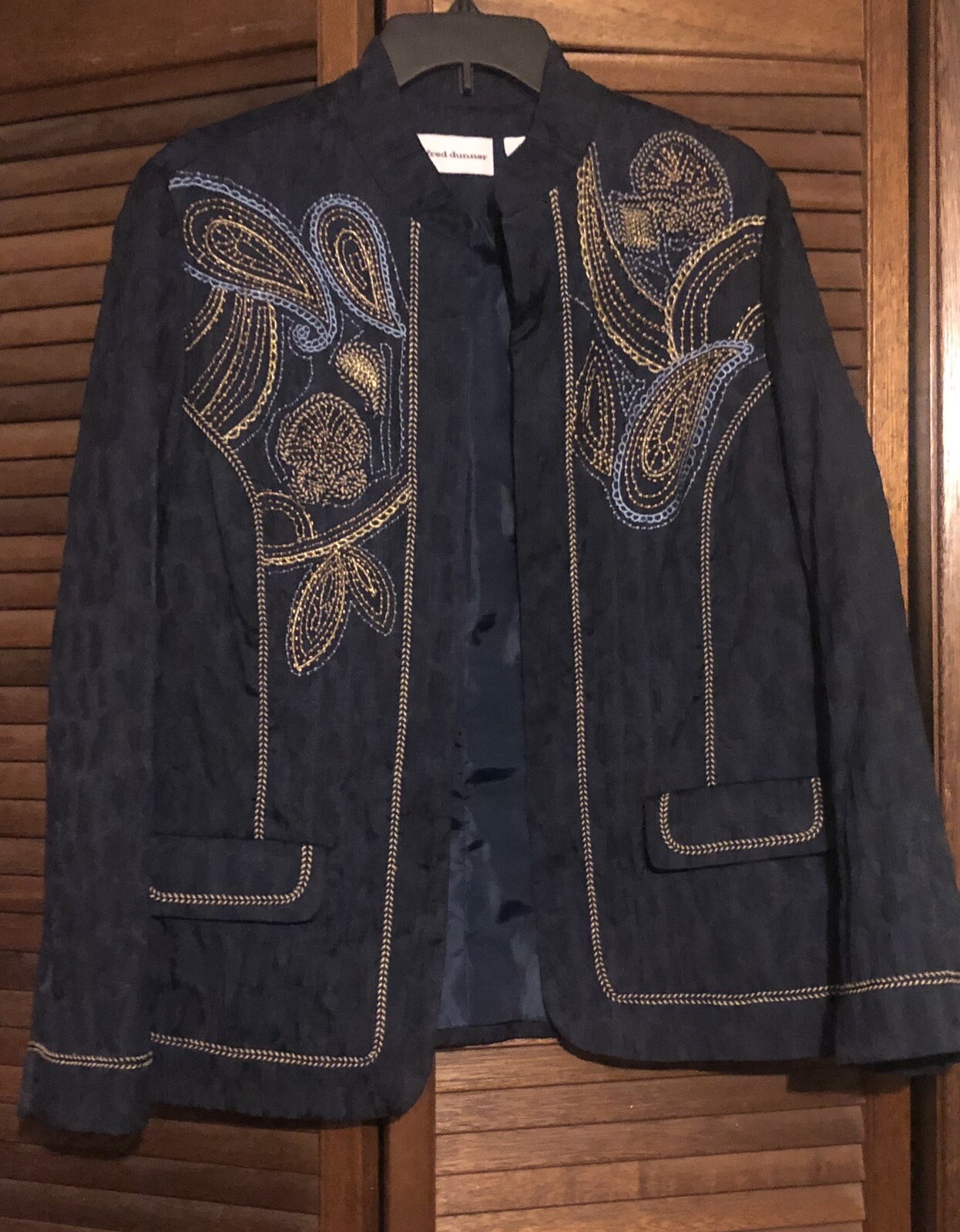 Alfred Dunner long sleeve denim blue crinkle jacket-stiched design ...