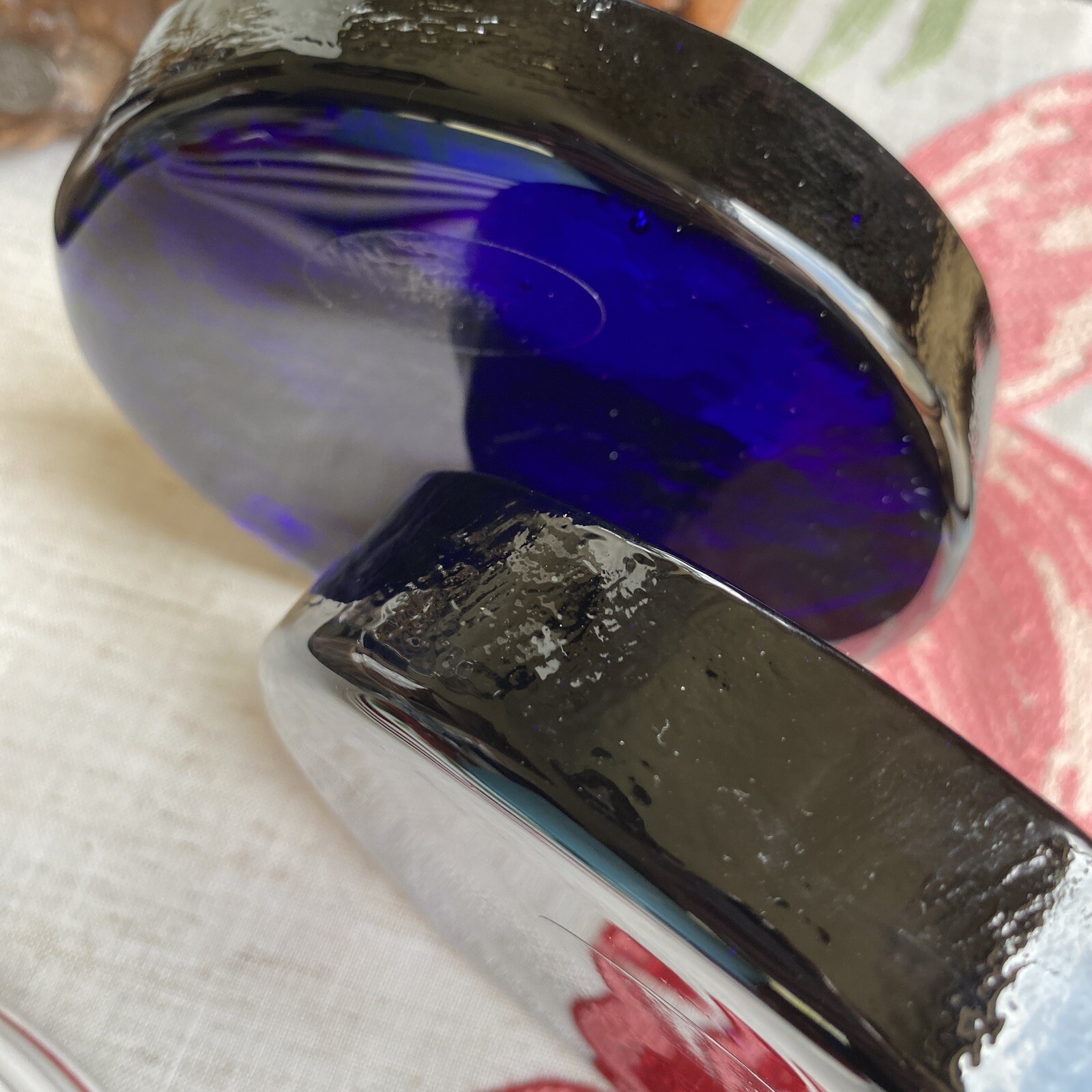 Blenko 1970 Bookends Pair Glass Cobalt Blue 5” Tall Round Disk Stickers ...