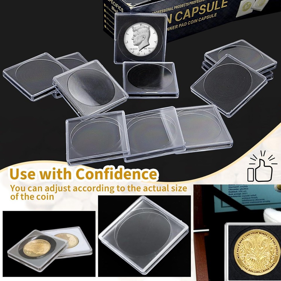 20PCS 40mm Adjustable Acrylic Coin Collection Cases with Sponges Dollar ...