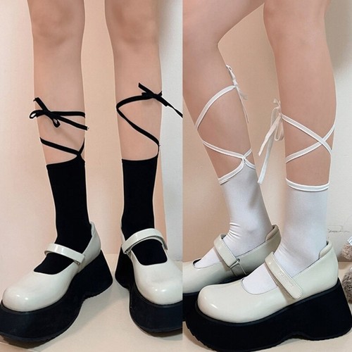 Women s Lace Up Crew Socks Ankle High Socks Students Girls Middle Tube ...