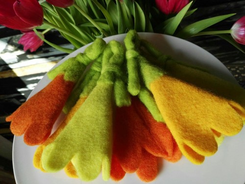 3 x Groß Filz Wolle Blüte Blume Tulpe Filzblüte Filzblume Wollfilz ...