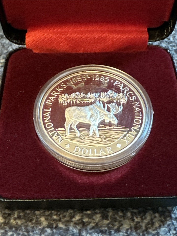 1885-1985 Canada Dollar $1 National Parks Moose .500 Silver Proof Coin ...
