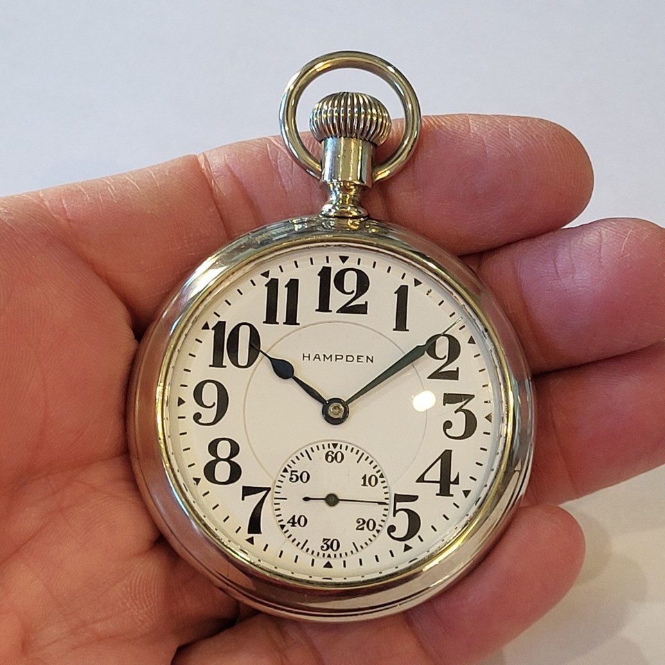Q89 16s 21j HAMPDEN No.105 RAILROAD WATCH 1915 DISPLAY BACK CASE ...