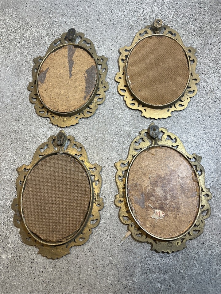 4 Vintage Small Oval Brass Picture Frames with Glass Italy Read 5.25”x3 ...
