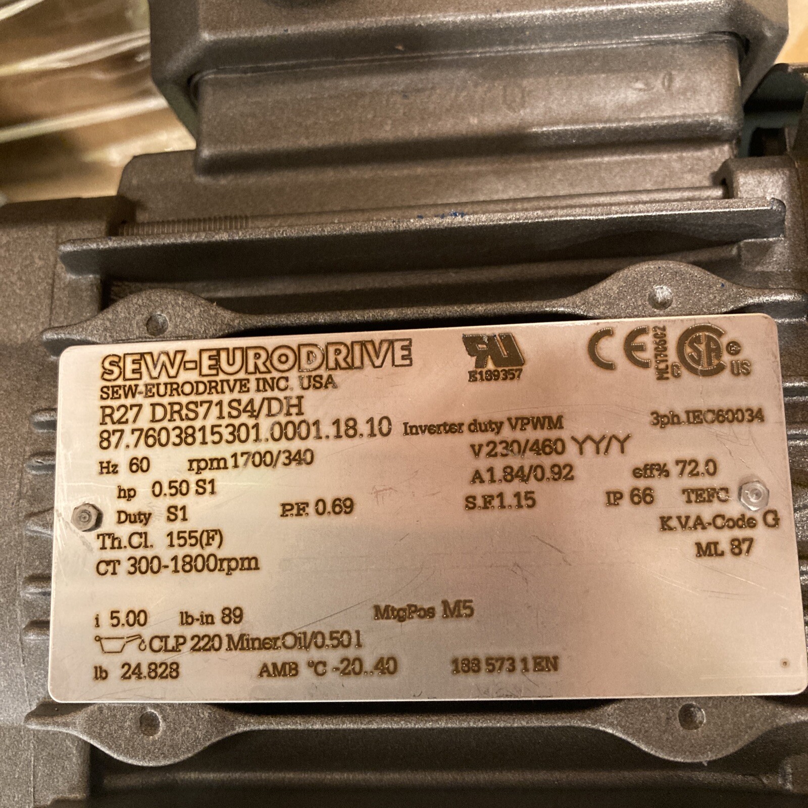 SEW-EURODRIVE Gear Motor R27 DRS71S4/DH | eBay