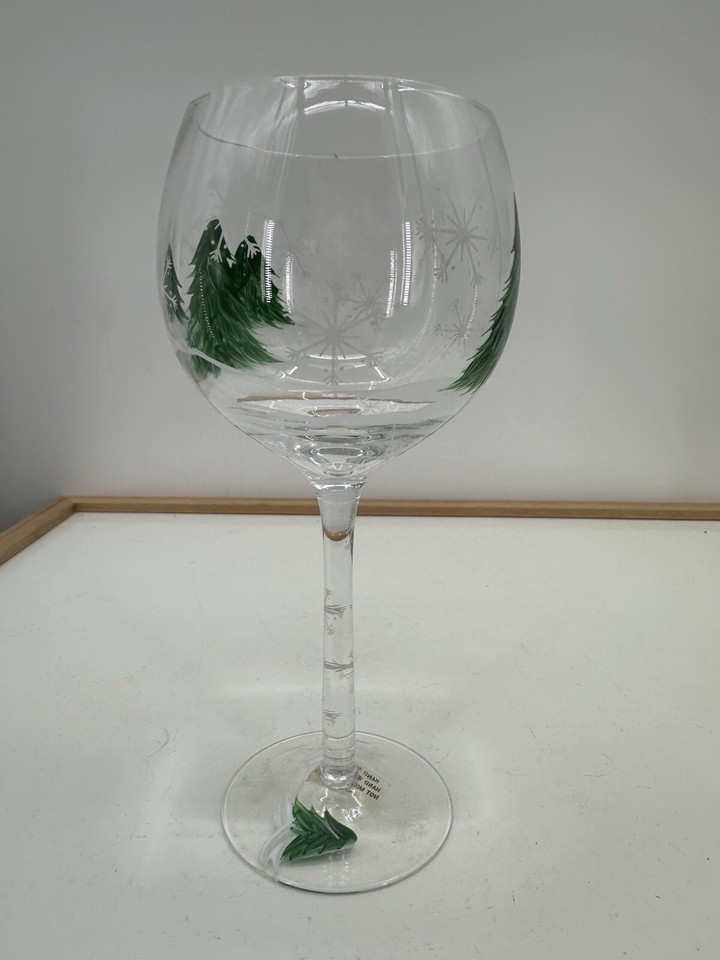 Glass cocktail Stemware Glass Pine Tree Handpainted Long Stem Glass | eBay