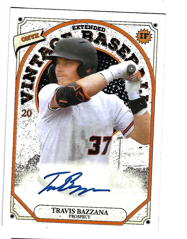 TRAVIS BAZZANA 2023 ONYX VINTAGE EXTENDED BASEBALL ON CARD AUTO BLUE ...