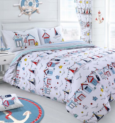 Nautical Seagull Duvet Cover Bedding Set Beach Anchor Sail Boats White ...