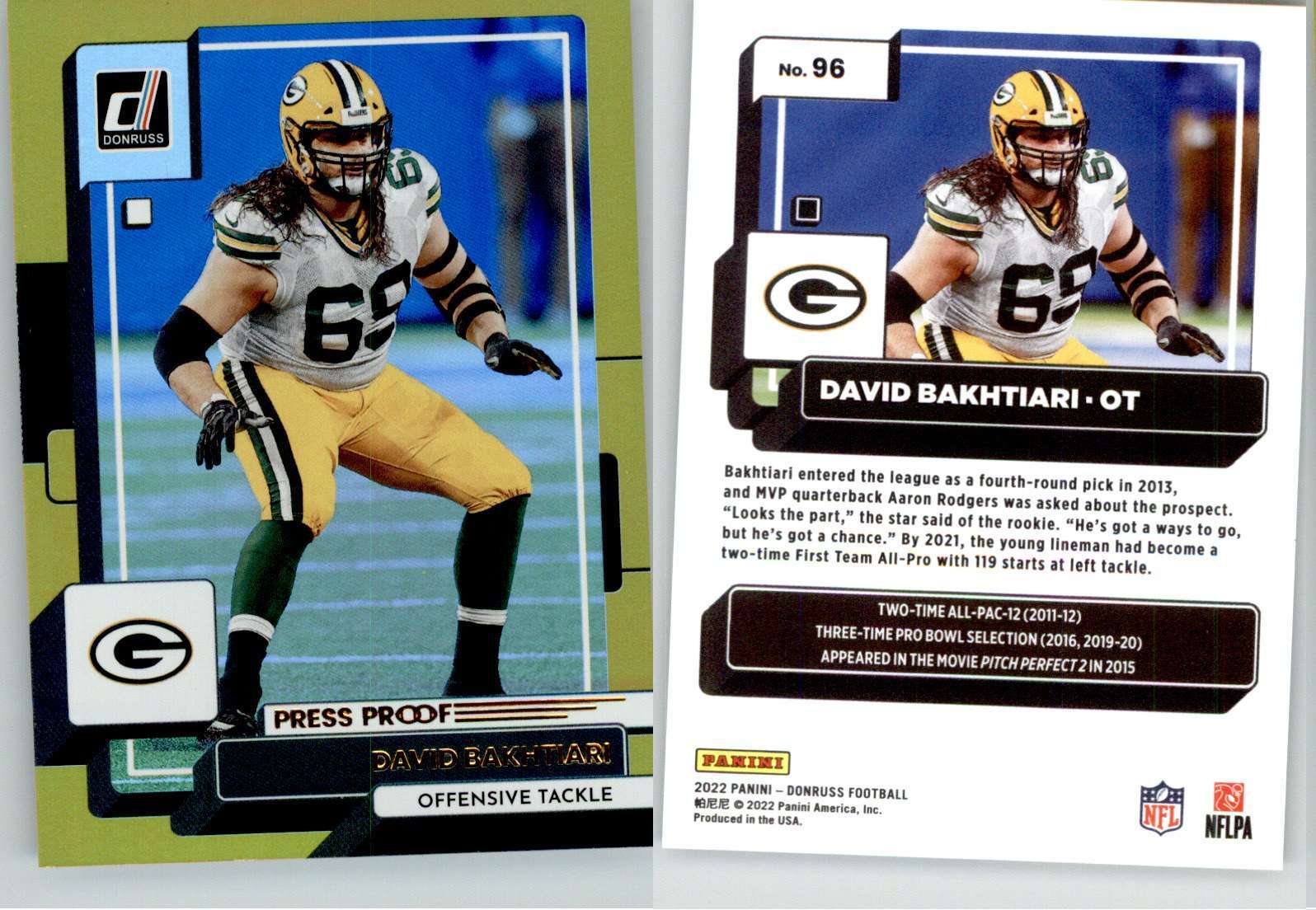 David Bakhtiari 2022 Donruss Premium Press Proof Gold #96 Packers | eBay