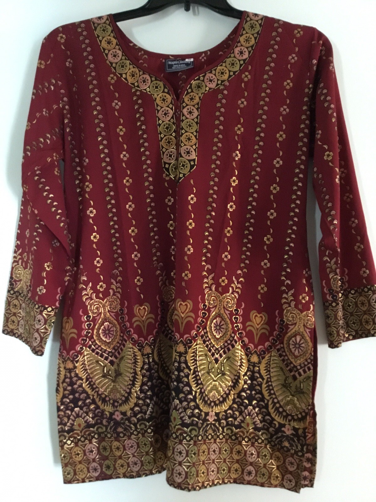 Maple Clothing Made in India Beautiful Maroon Gold 3… - Gem