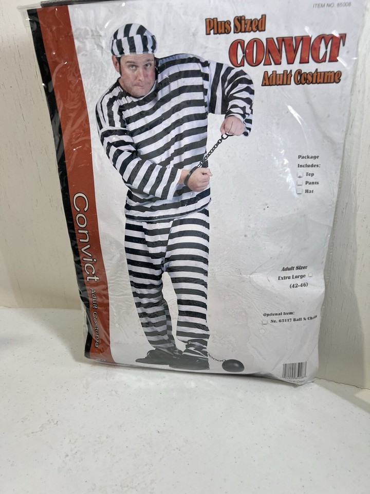 Jailbird Costume Plus Size Extra Large Adult Convict Prisoner Halloween ...