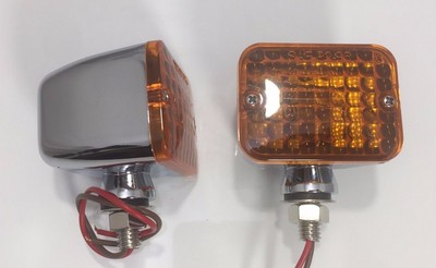 Pair Medium Amber Turn Signal Indicator Lights Chrome Metal Bullet ...