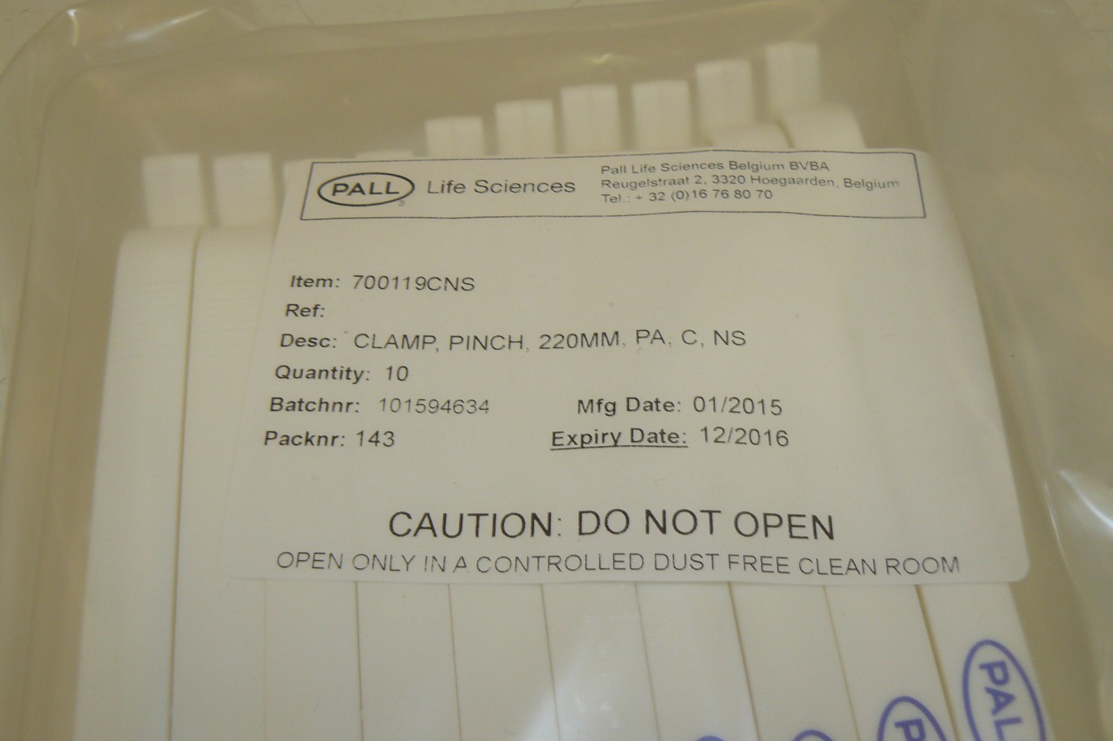 PALL 700119CNS PINCH CLAMP PA 220MM FOR PSD POWDER HANDLING BAGS PACK ...