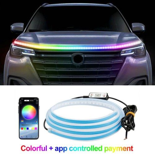 Car LED RGB Hood Light Decoration DRL Engine Cover Hood Strip Lamp App ...