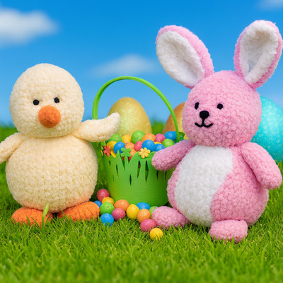 Knitting Pattern Easter Chick Bunny Rabbit Soft Toy Plush Snowflake ...