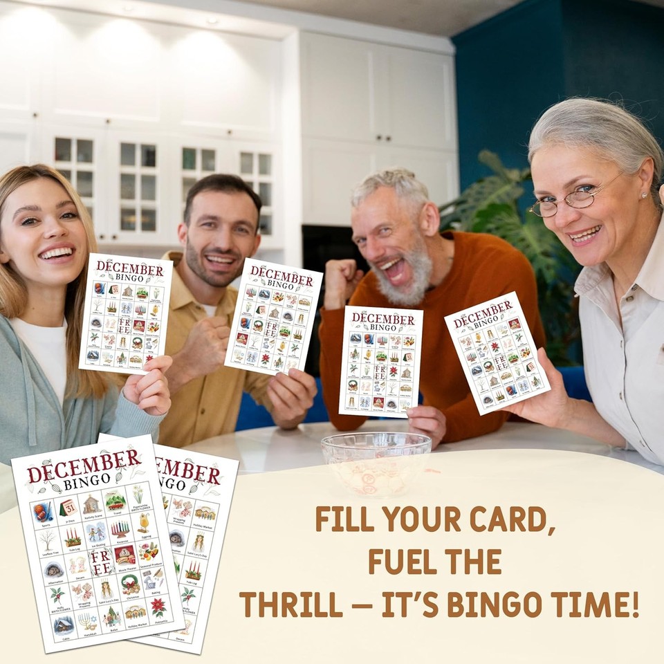 December Bingo Game, Winter Holiday Party Games for Adults, Christmas ...