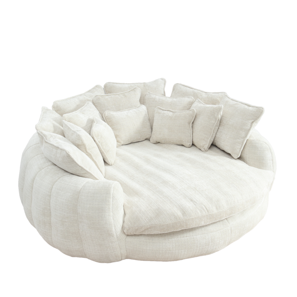 Modern 81.1"W Oversized Round Chaise Lounge Sofa Fluffy Bean Bag Cloud ...