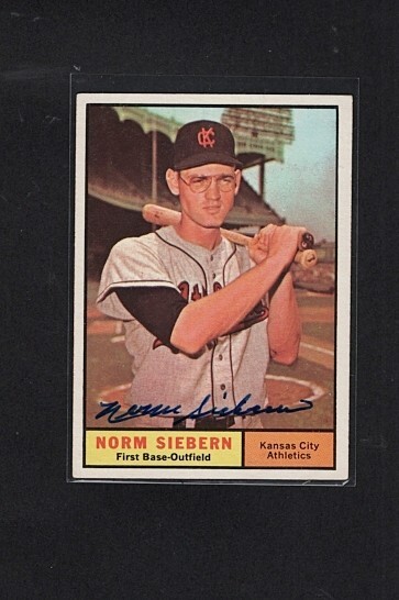 1961 TOPPS NORM SIEBERN AUTOGRAPHED KANSAS CIT A'S CARD EX/MT d.2015 | eBay