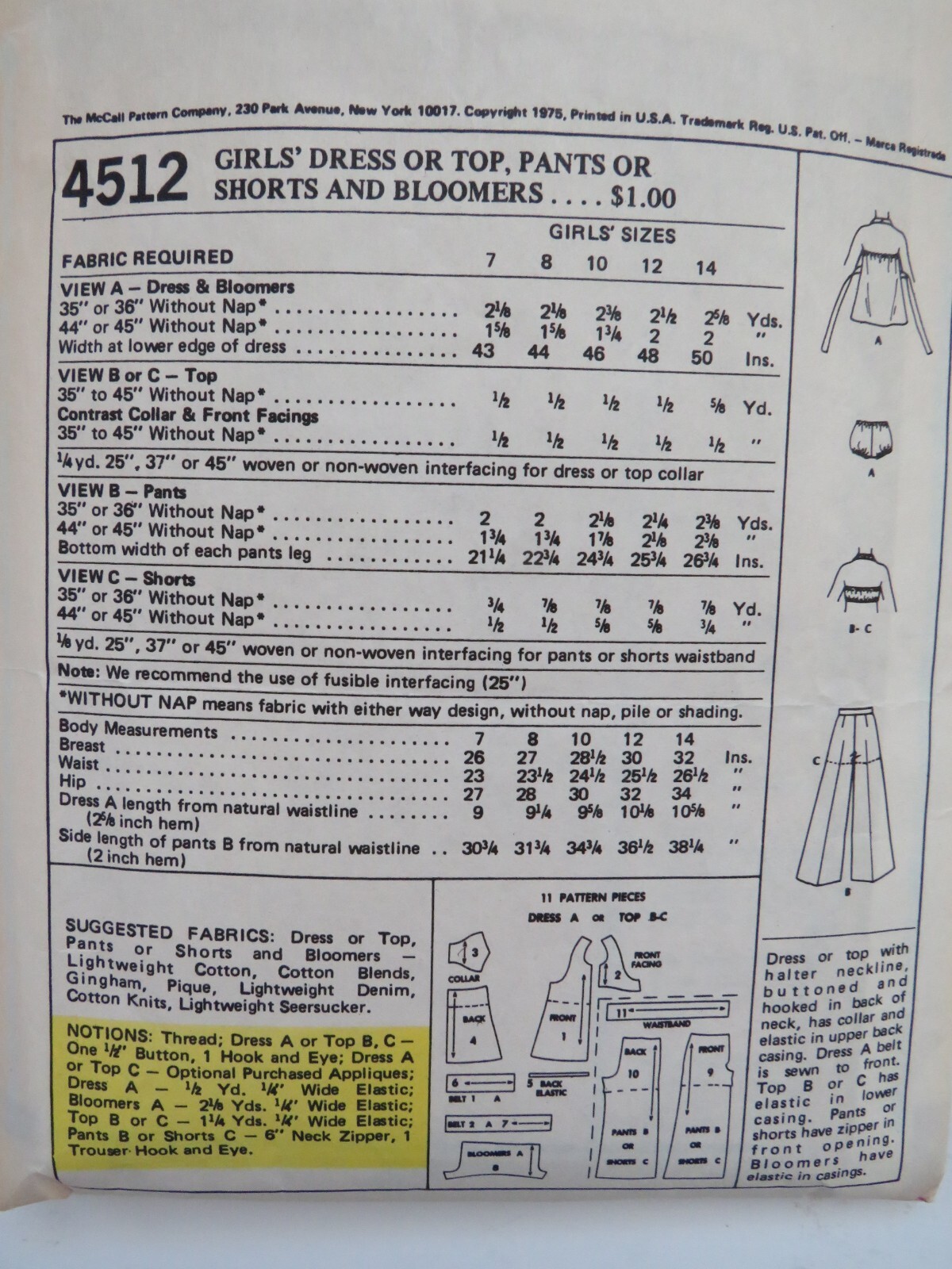 Girls Size 10 - 1975 Girls Tennis Sewing Pattern by McCalls 4512 Dress ...