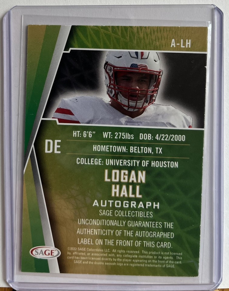 2022 Sage Logan Hall Rookie Auto Silver Tampa Bay Buccaneers & U ...
