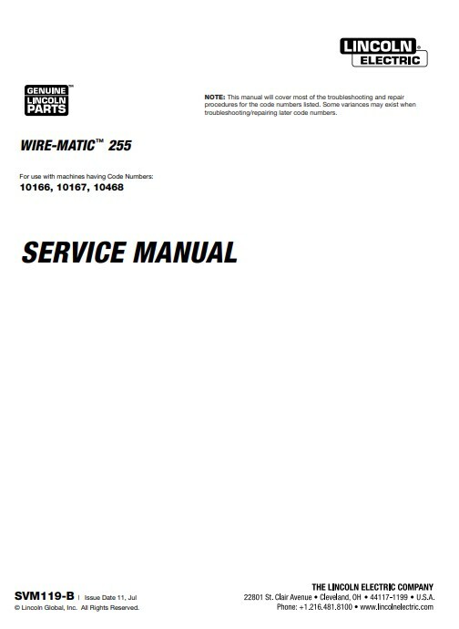 LINCOLN WIRE-MATIC 255 SERVICE MANUAL | eBay