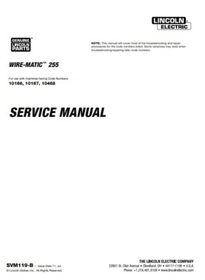 LINCOLN WIRE-MATIC 255 SERVICE MANUAL | eBay