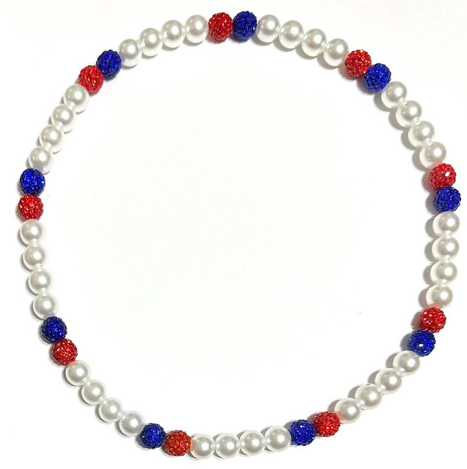 Shamballa Disco Ball Crystal Beaded Baseball Player Pearl Necklace Blue ...