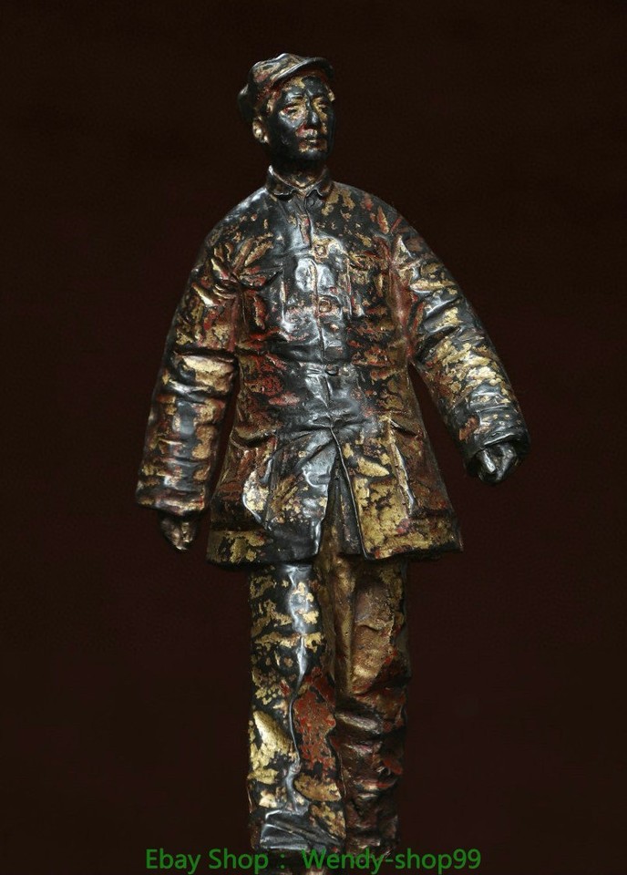 16.1"China Dynasty Bronze Gilt Mao Zedong Chairman Great Man Leader ...