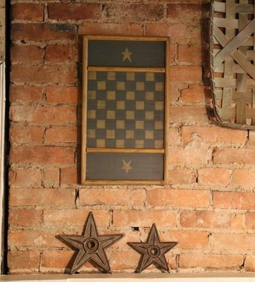 Primitive Handmade Wood Checkerboard Framed Green Mustard Stars ...