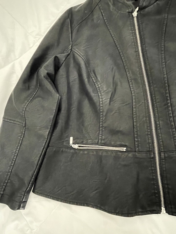 Baccini Faux Leather Black Jacket Womens Size 2X Full Zip | eBay