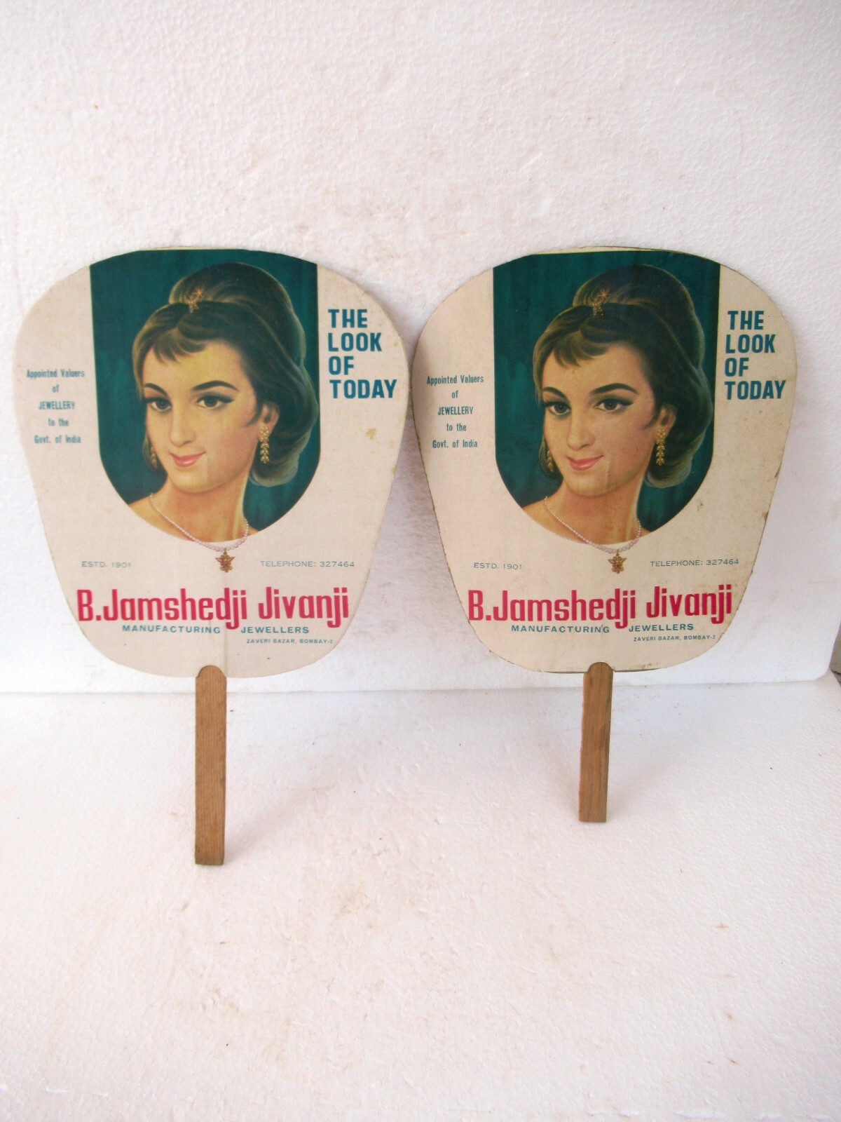 Vintage Advertising Hand Fan B.Jamshedji Jivanji Manufacturing Jewelers ...
