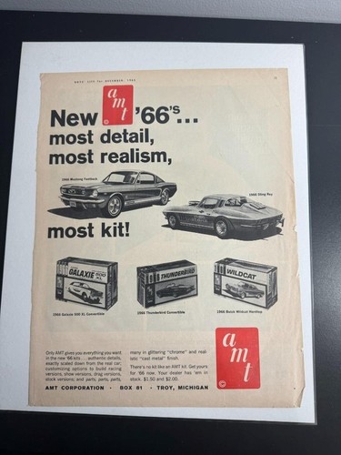 1966 AMT Model Kits Vintage Print Ad - featuring Mustang, Sting Ray ...