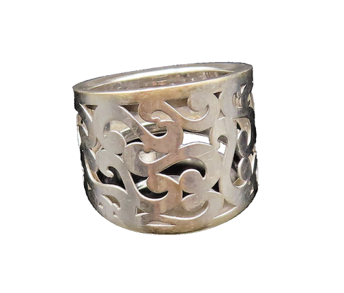 14K GOLD Vintage White Gold Openwork Swirl Tapered Band Ring Sz 7 GR589 ...