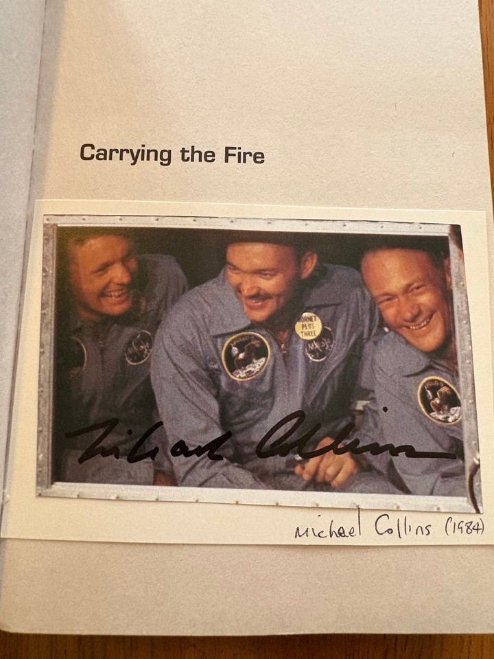MICHAEL COLLINS AUTOGRAPHED APOLLO 11 SMALL PHOTO + "CARRYING The FIRE ...