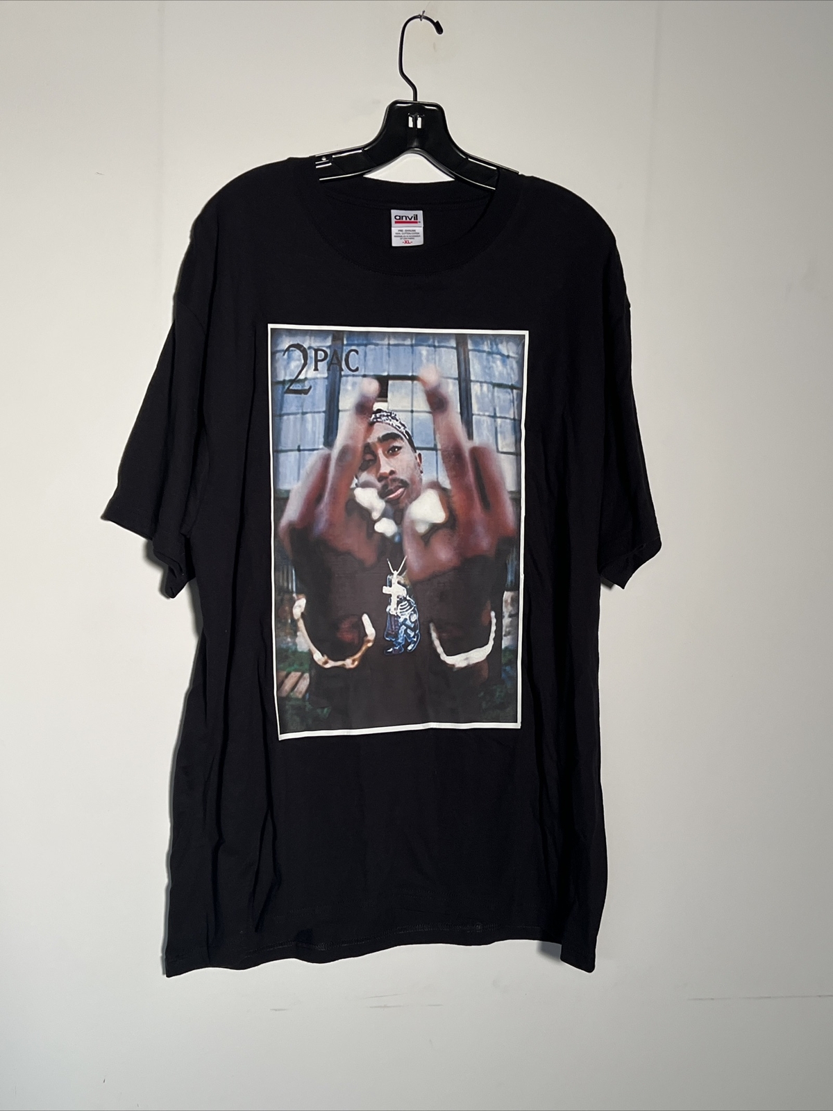 Vintage Anvil 2Pac Double Middle Finger XL Black T-Sh… - Gem