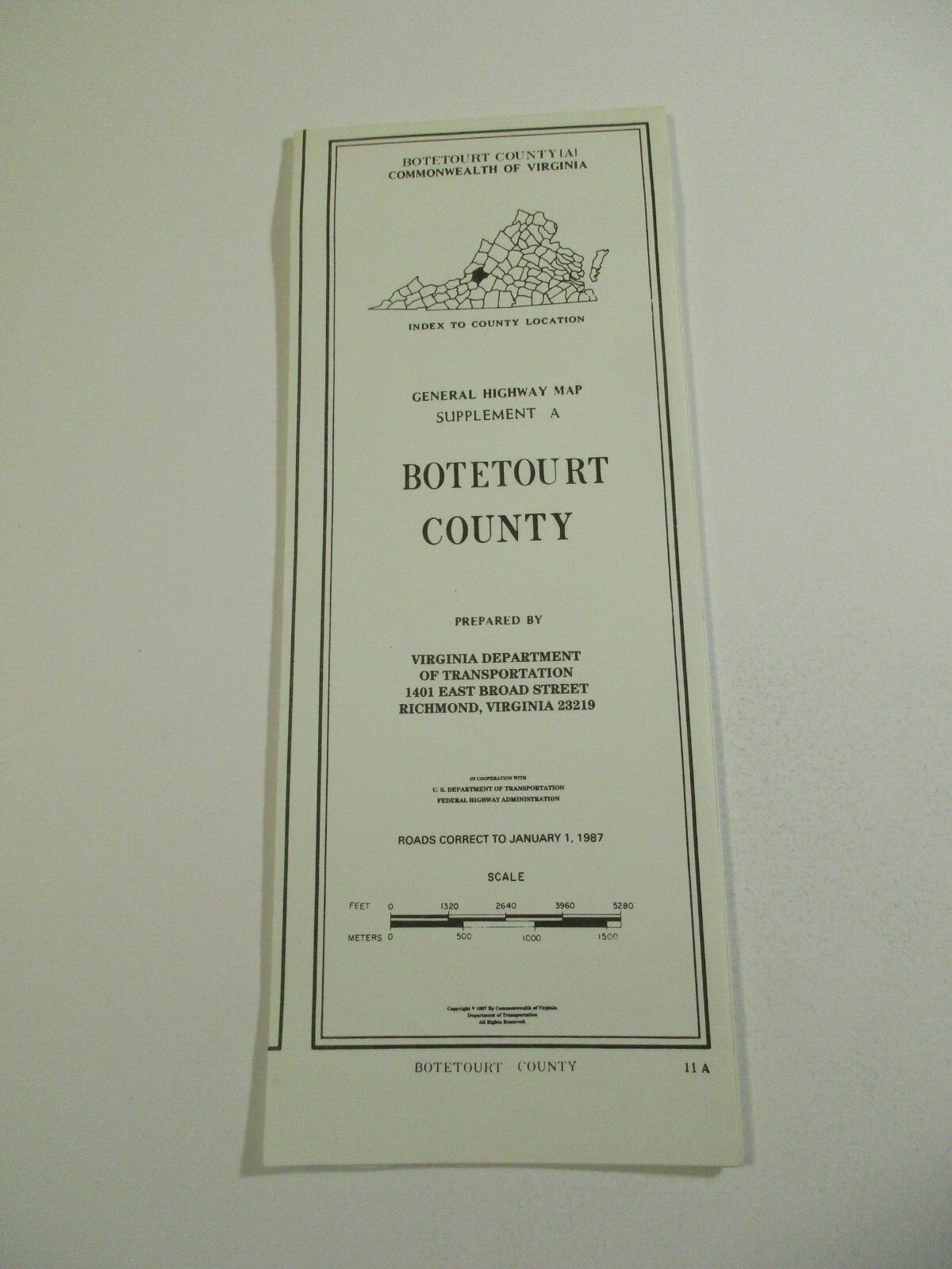 1987 Edition Botetourt County Virginia General Highway Travel Road Map ...